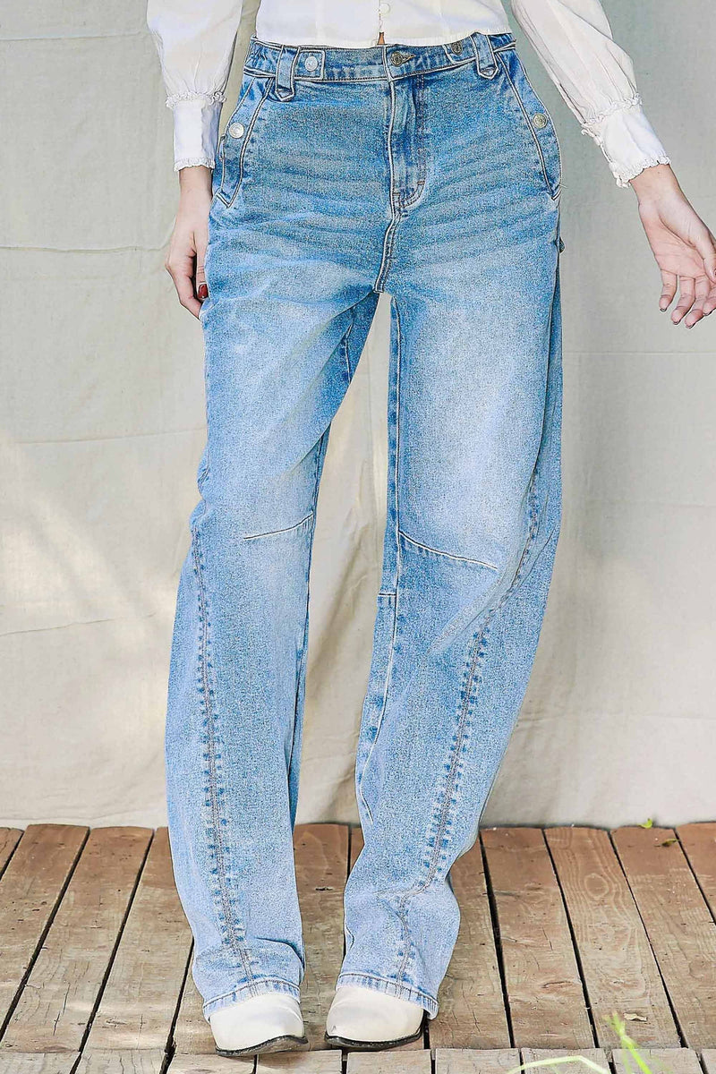 [P6288] Extra Snap Button Waist Barrel Jeans – Vibrant miu